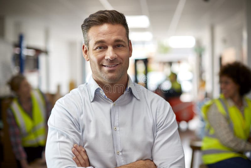 Portrait of Male Manager in Logistics Distribution Warehouse Stock ...