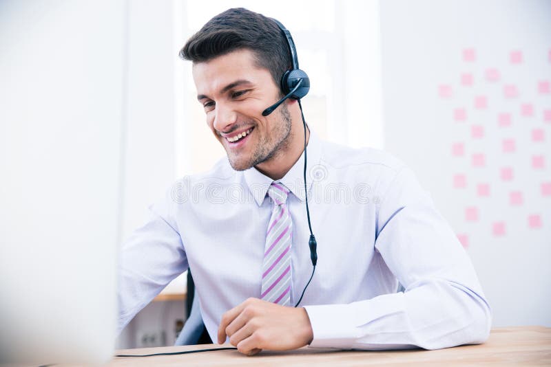 Male Operator Working on PC in Office Stock Image - Image of internet ...