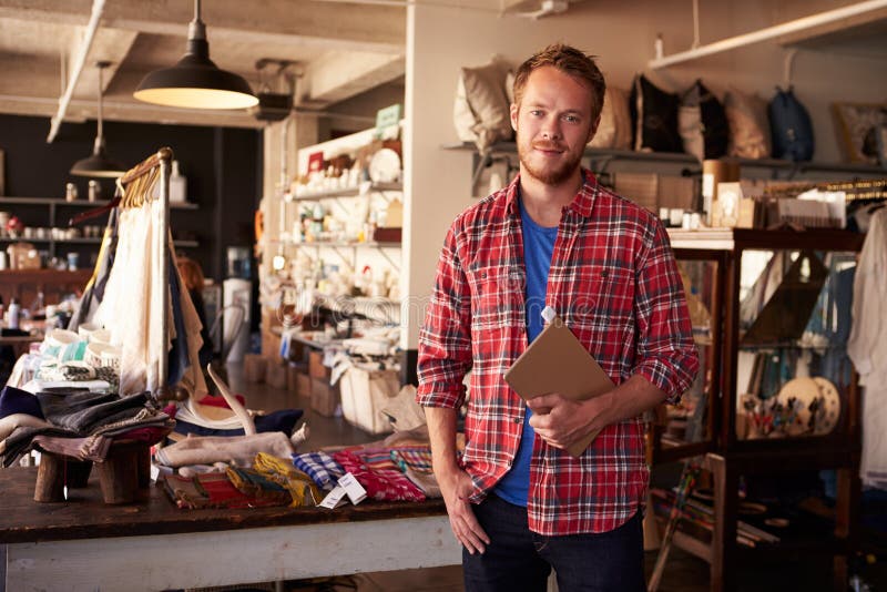 Portrait of Male Owner of Gift Store with Digital Tablet Stock Photo ...