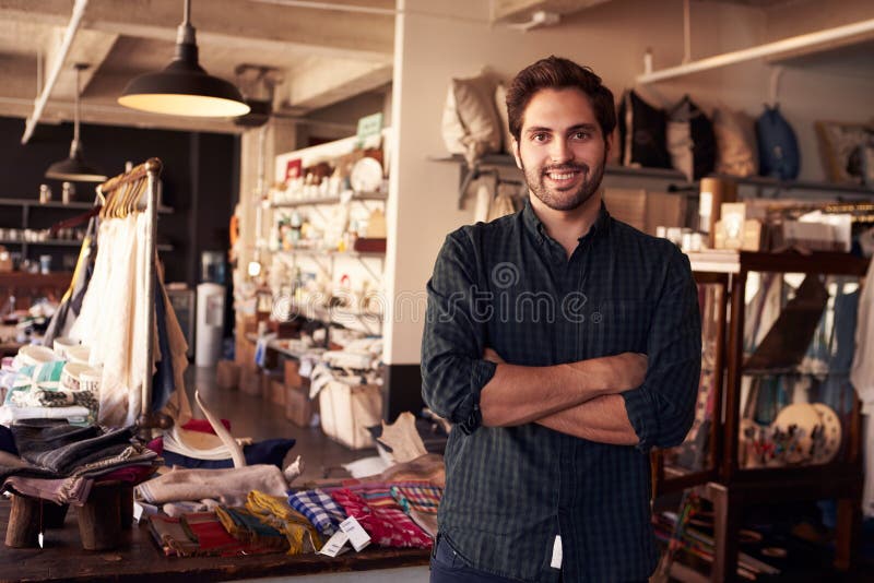 Portrait of Male Owner Standing in Gift Store Stock Image - Image of ...