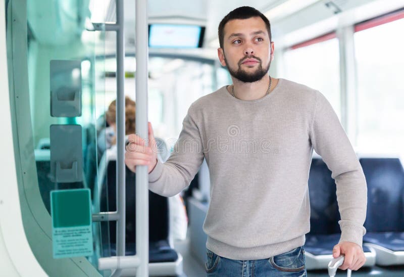 Portrait of Male Passenger in Tram Car on Spring Day Stock Photo ...