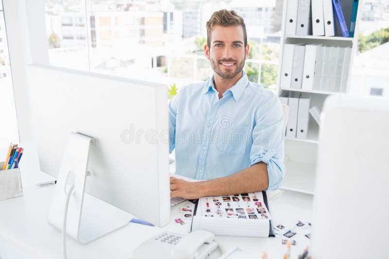 Portrait of a Male Photo Editor Working on Computer Stock Image - Image ...