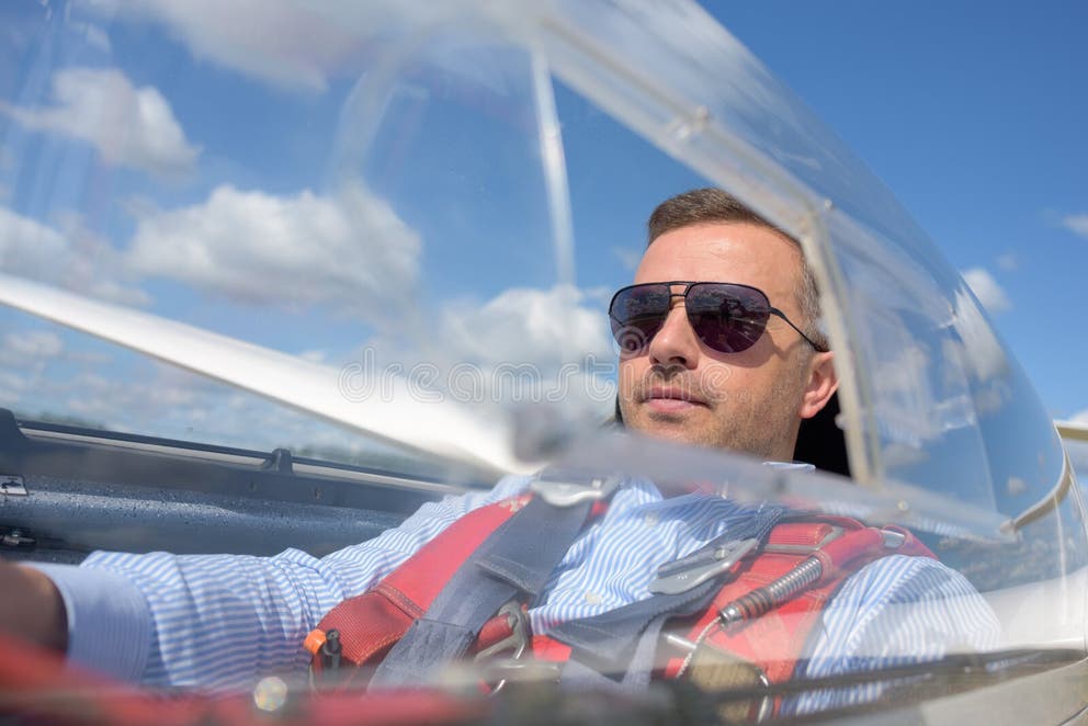 Portrait Male Pilot Inside Glider Stock Photo - Image of rigid, glide ...