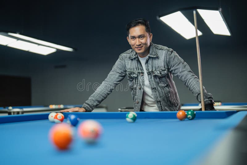 Portrait of the Male Pool Player Seriously Observing the Billiard Balls ...