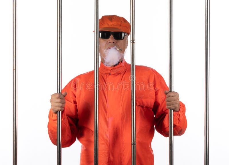 Portrait of a Male Prisoner Behind Bars on White Backgroundt Stock ...