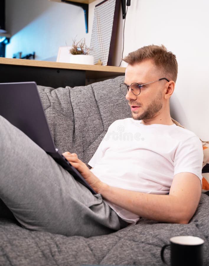 Portrait of Male Programmer Using Programs Computer Code in a Home ...