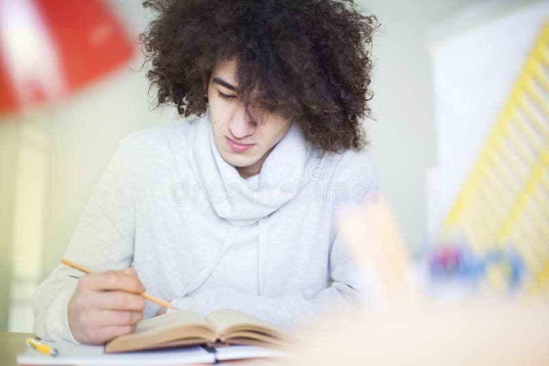 Student Studying on the Table Stock Image - Image of exhausted, college ...