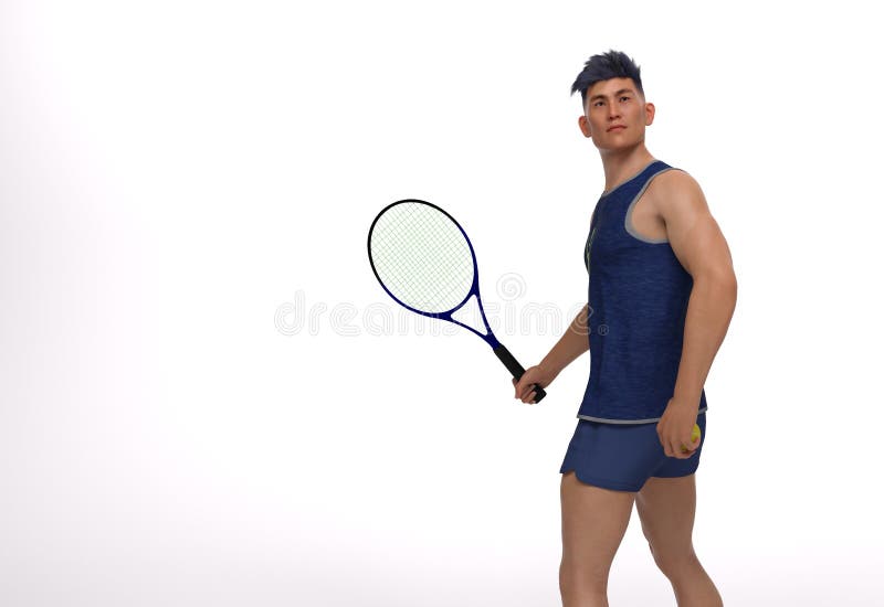 3D Render : the Portrait of Male Tennis Player Standing in the White ...