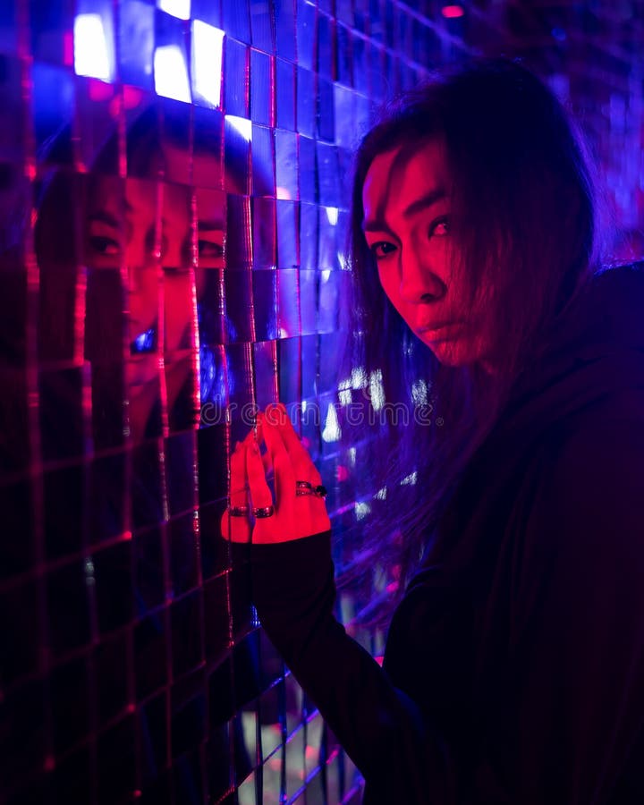 Portrait of a Male Transgender Model in Neon Light. Stock Image - Image ...