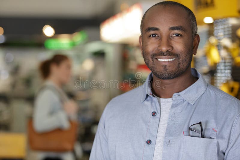 Portrait Male Vendor Posing Stock Image - Image of american, asian ...