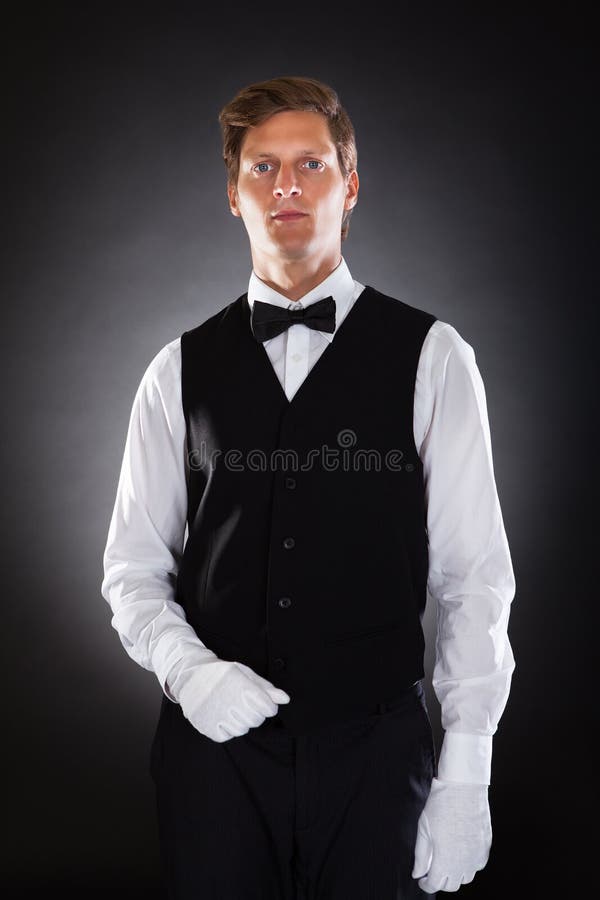 Male Waiter Holding Tray and Lid Stock Photo - Image of business ...