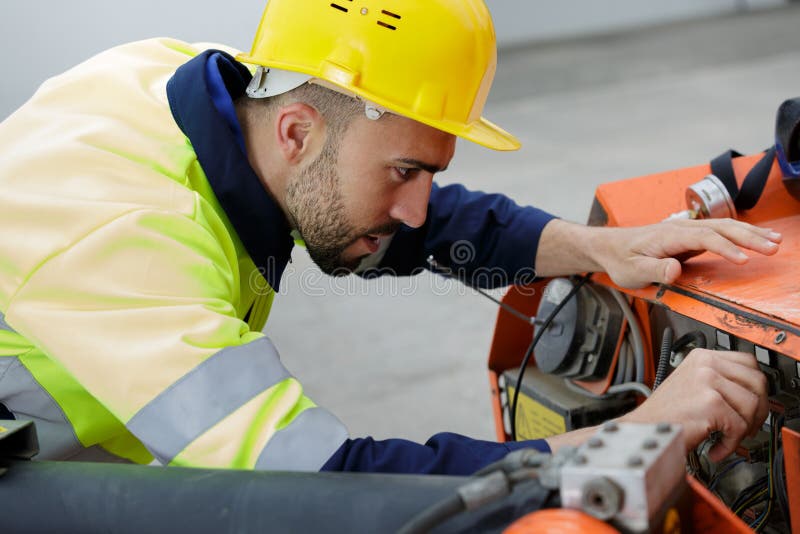 Portrait Male Worker on Machine Stock Photo - Image of horizontal ...