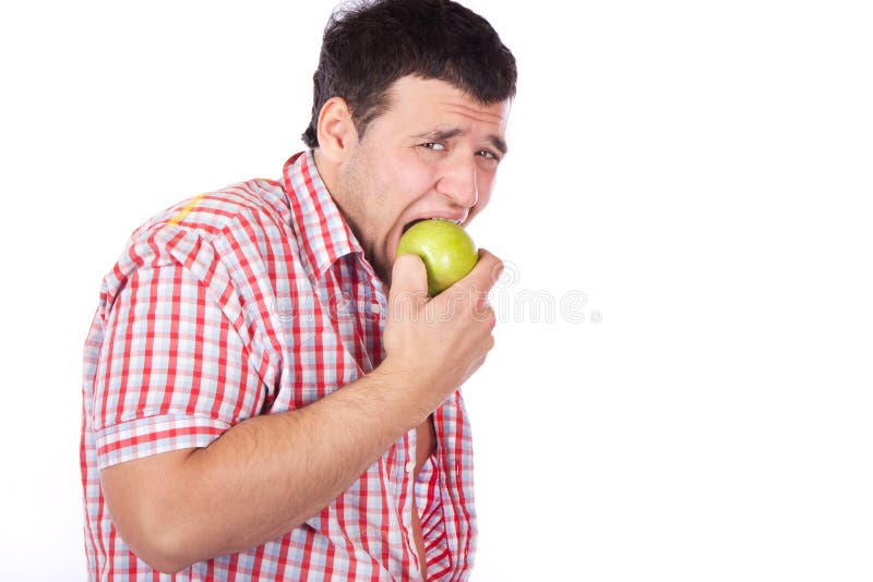 Portrait of a Man with an Apple Stock Photo - Image of charming, fruit ...