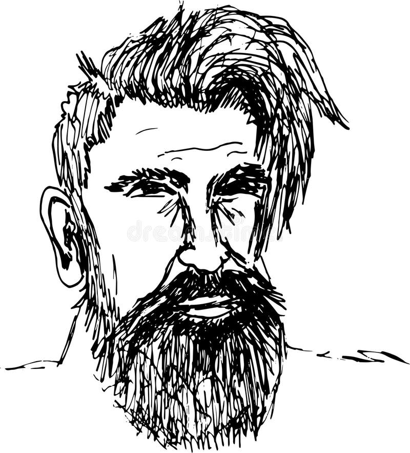 Portrait Of A Man With A Beard And Mustache Stock Illustration