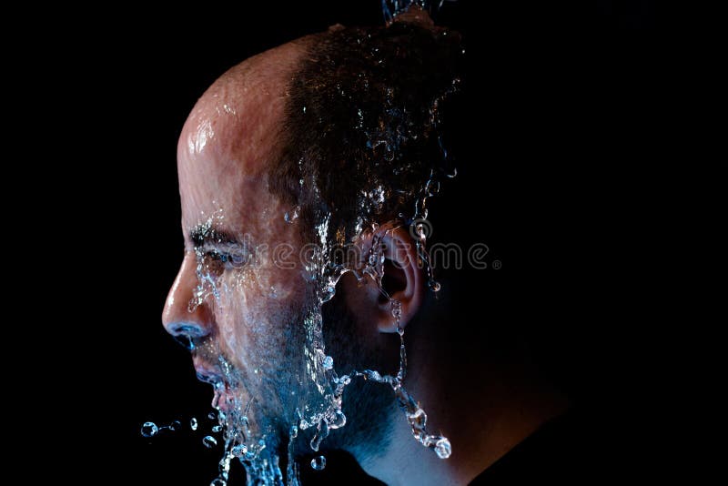 Portrait of a Man Being Thrown Water in the Face Stock Photo - Image of ...
