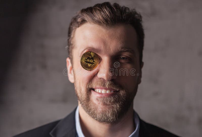Portrait of Man with Bitcoin instead of Eye Stock Photo - Image of ...