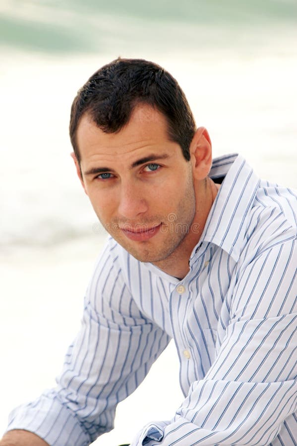 Portrait of Man in Blue Shirt Looking at Viewer Stock Photo - Image of ...