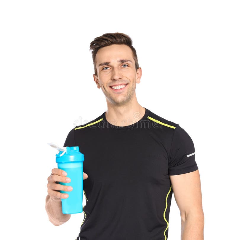 Portrait of Man with Bottle of Protein Shake Stock Image - Image of ...