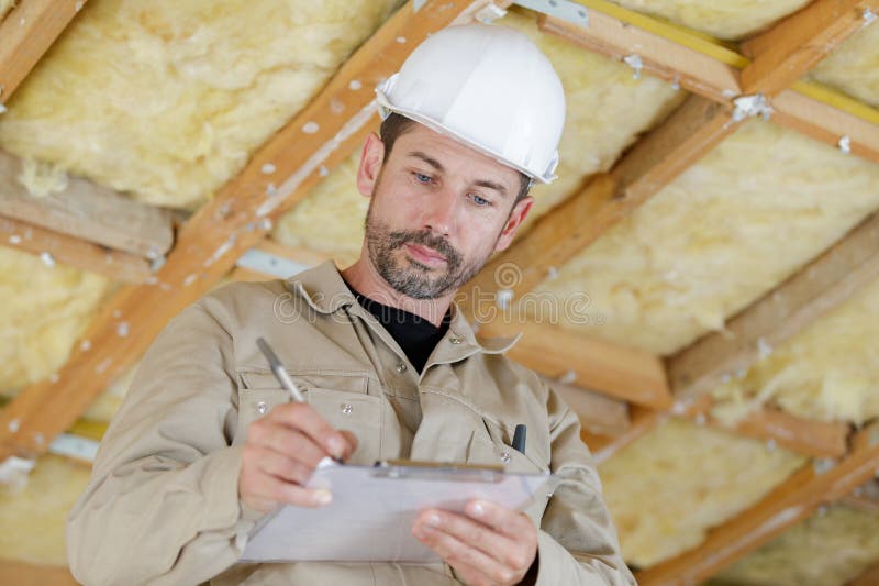 Portrait Man Builder Writing Notes Stock Photo - Image of contractor ...