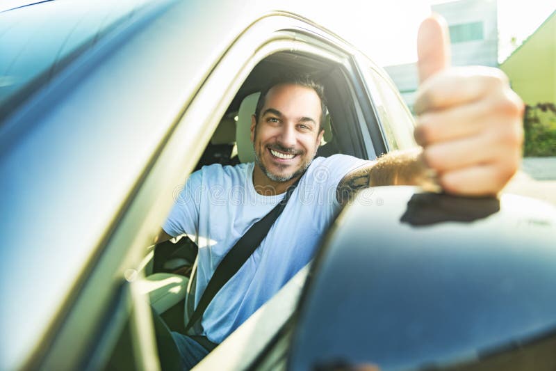 Portrait of Man on Car Having Fun Stock Image - Image of business ...