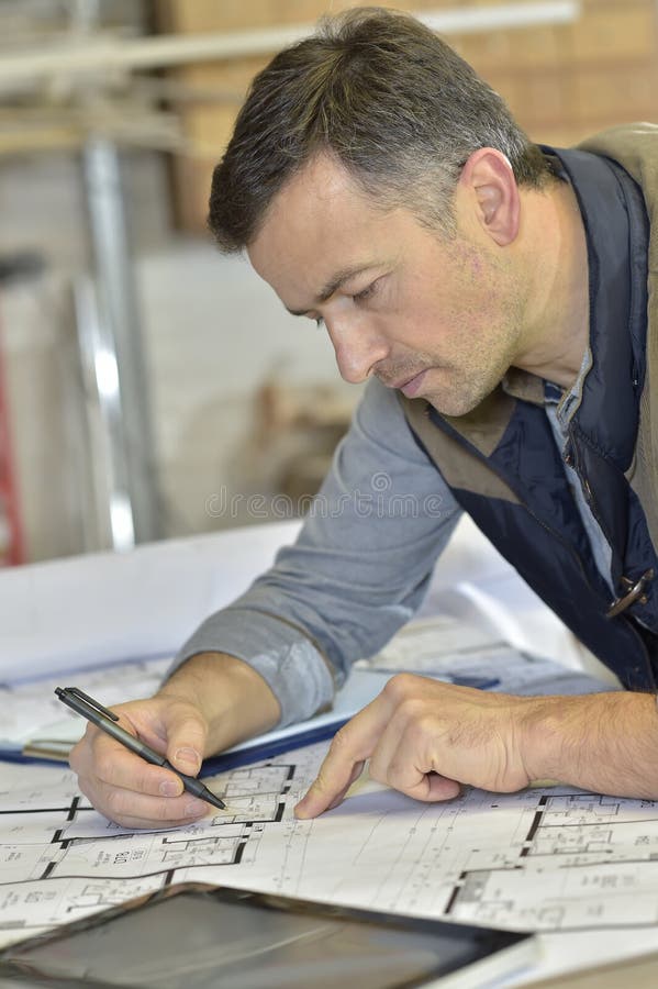 Portrait of Man Carpenter Designing Stock Photo - Image of workshop ...