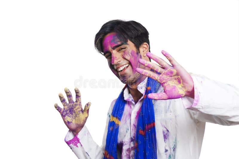 Portrait of a Man Celebrating Holi Stock Image - Image of culture ...