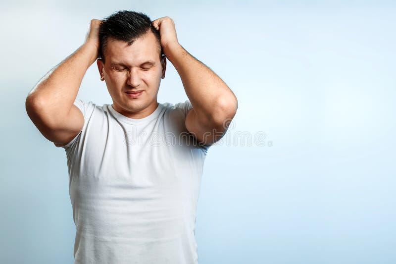 Portrait of a Man Close-up, Experiencing Anger, Hate, Against a Light ...