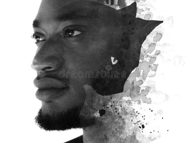 A Portrait of a Man Combined with a Drawing of Black Cat. Paintography ...