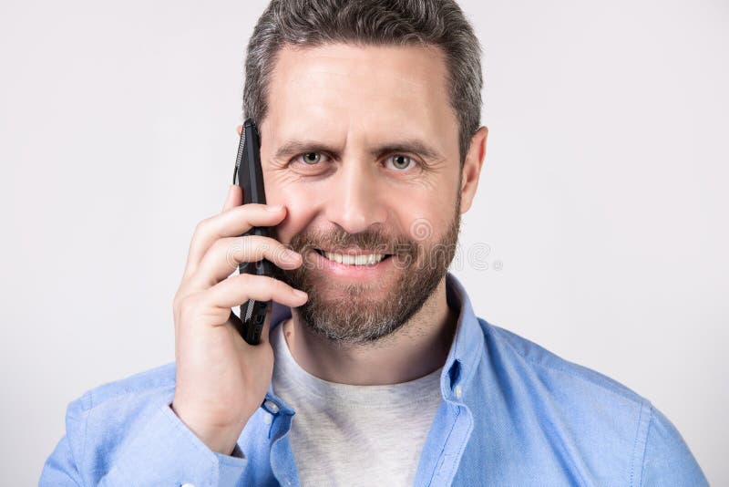 Portrait of Man with Communication Call in Studio. Communication Call ...