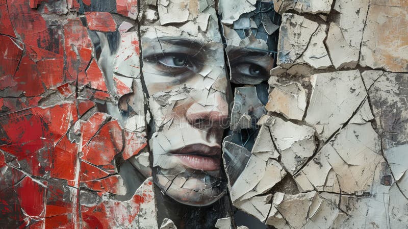 Portrait of Man in Cracked Wall Art Stock Photo - Image of struggle ...