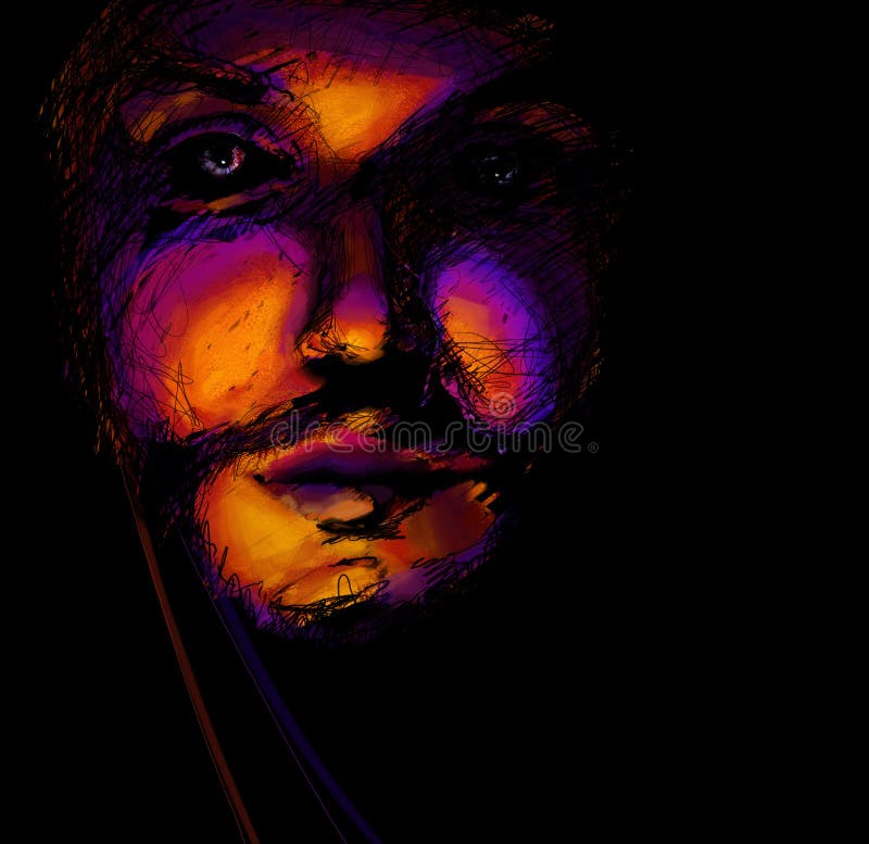 Portrait of Man, Digital Painting Stock Illustration - Illustration of ...