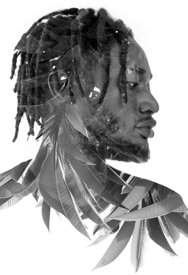 A Portrait of a Man Dissolving into Foliage. Double Exposure Technique ...