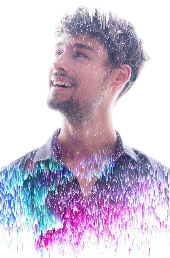 A Portrait of a Man Dissolving into a Glitch Effect Stock Photo - Image ...