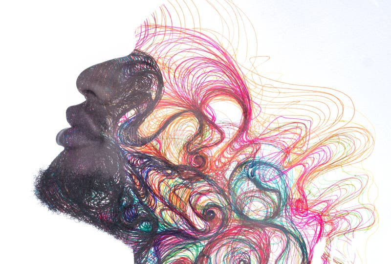 A Portrait of a Man Dissolving into Wavy Lines a Double Exposure ...