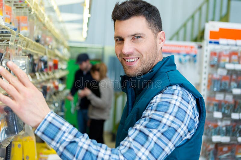 Portrait man in diy store stock photo. Image of skill - 205265254