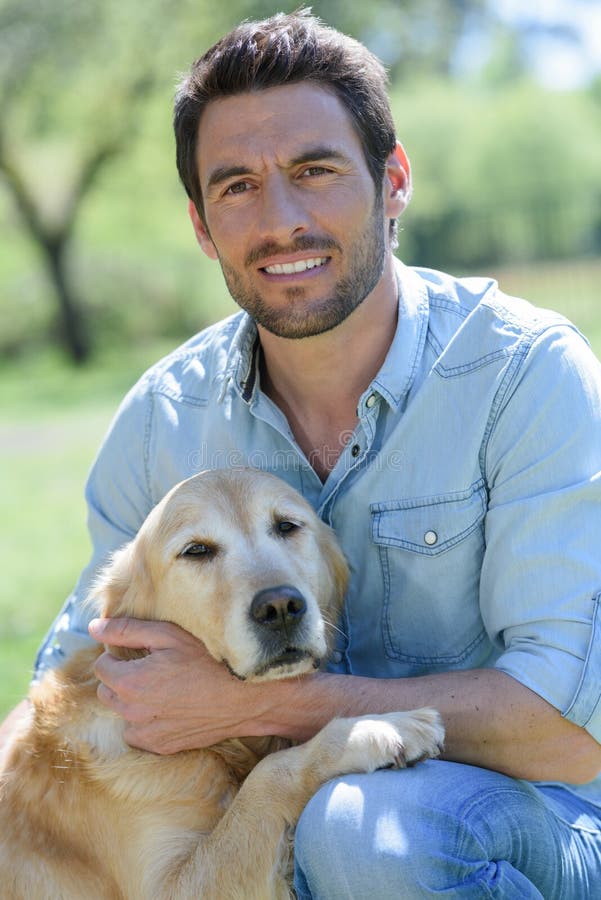 Portrait man with dog stock image. Image of nature, domestic - 162091773