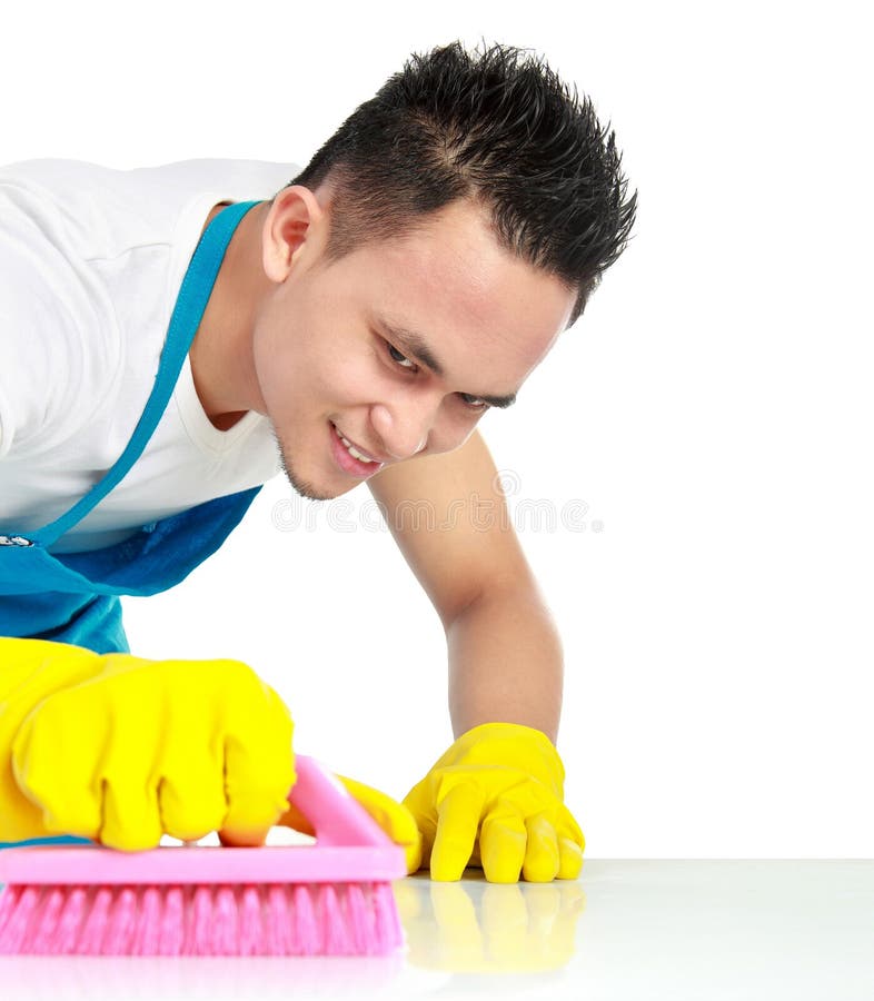 Male Janitor Using a Squeegee To Clean a Window Stock Photo - Image of ...