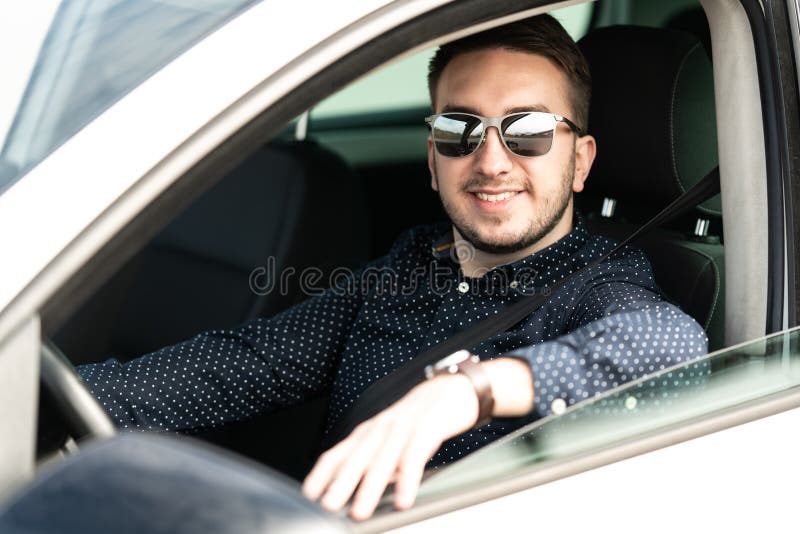 Portrait of a Man Driver in His Car Stock Image - Image of driver, gear ...