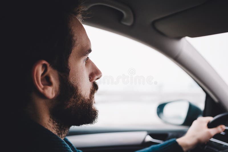 Portrait of a Man Driving His Car Stock Photo - Image of road ...