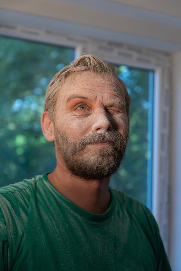 Portrait of Man with Dust on a Face Stock Image - Image of construction ...