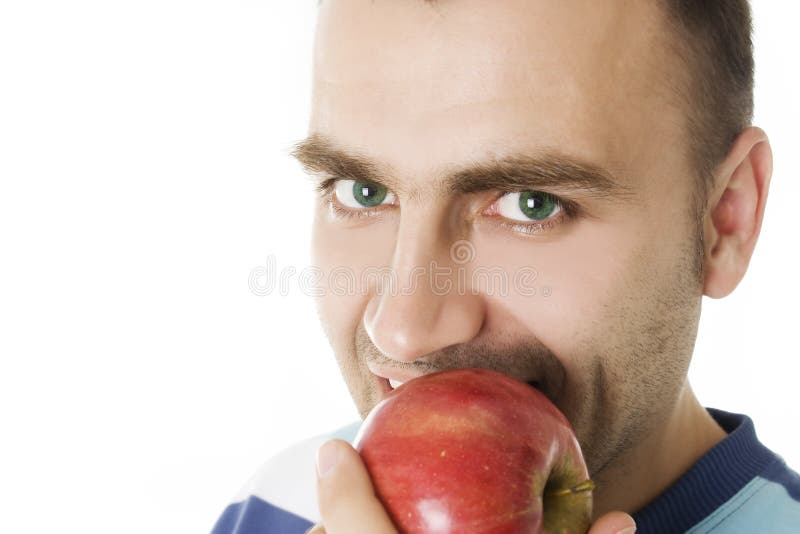 Portrait of a Man Eating an Apple Stock Image - Image of fresh, food ...