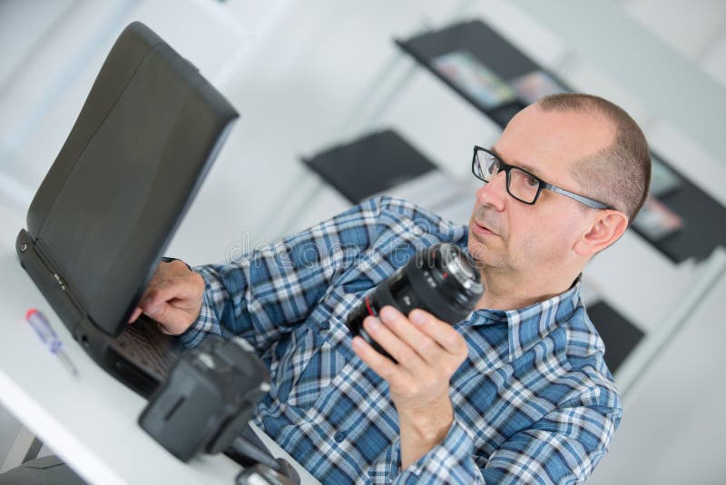 Portrait Man Editing Picture Stock Photo - Image of camera, site: 230653258