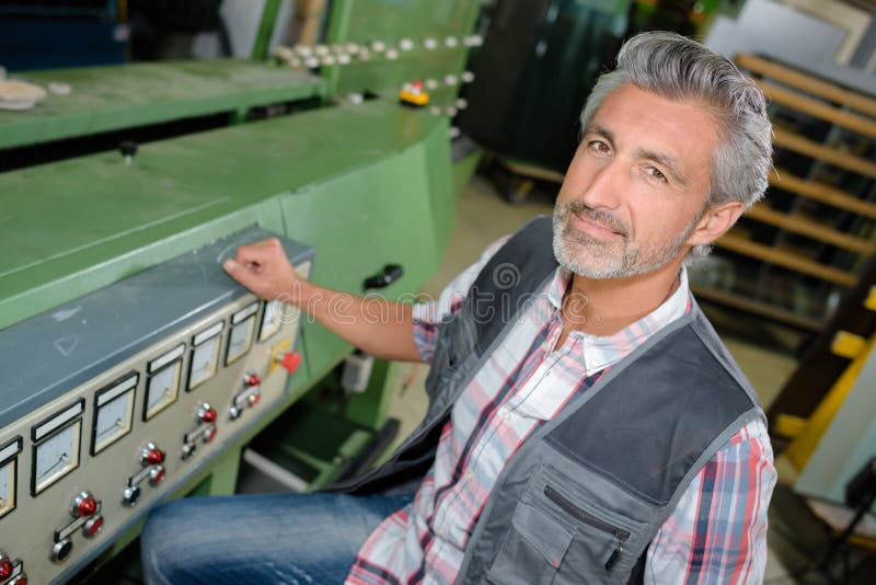 Portrait Man by Factory Machine Stock Image - Image of assembly, metal ...