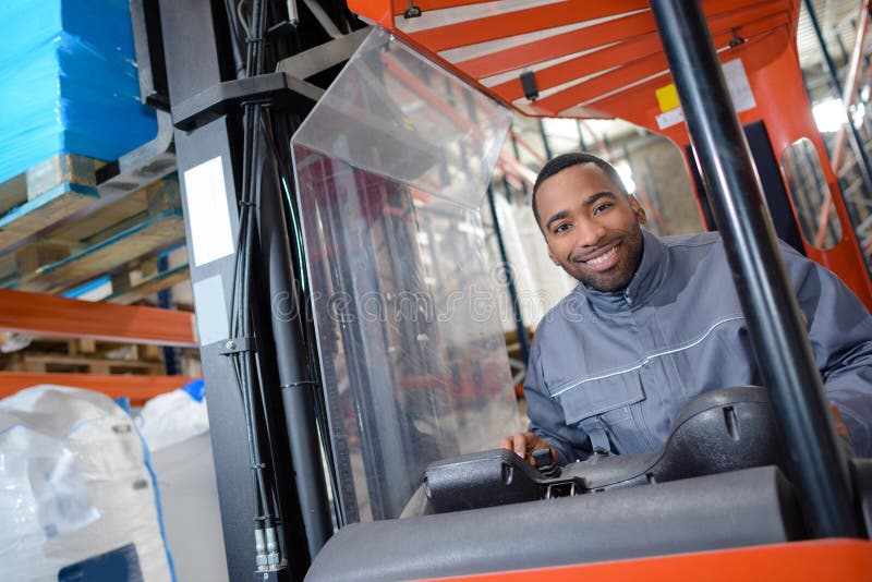 Portrait Man in Forklift Truck Stock Photo - Image of driver, ethnic ...