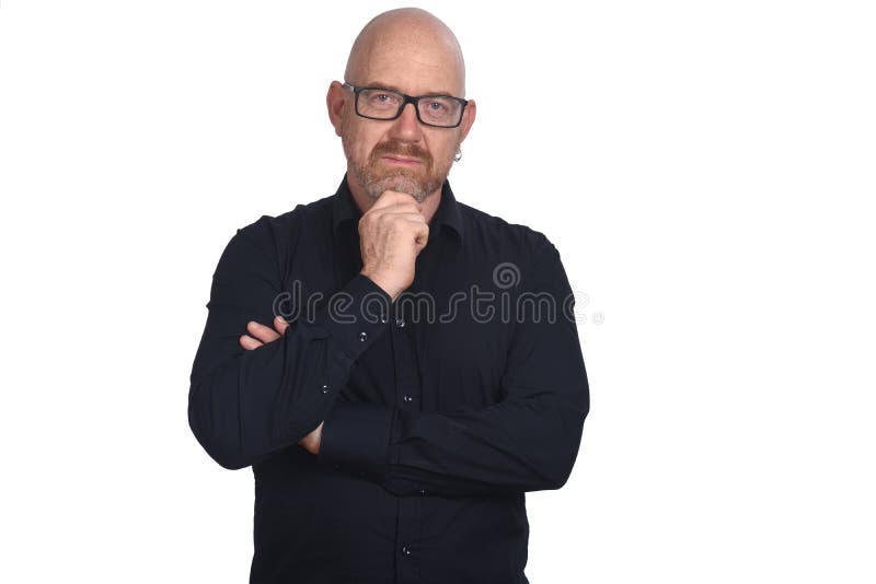 Portrait of a Man Front View and Looking at Camera and Eyewear Hand on ...