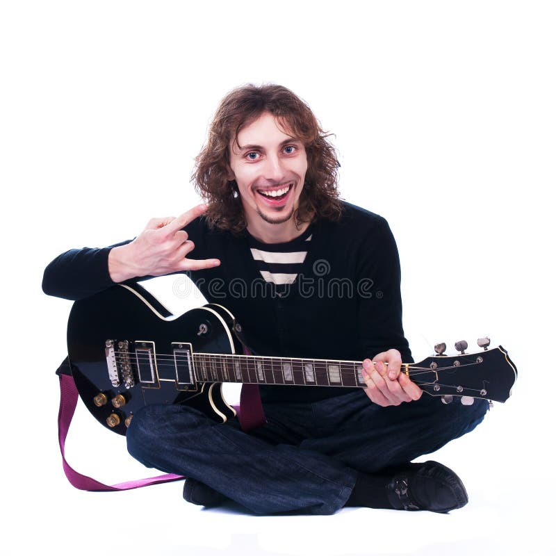 Portrait of a Man with Guitar Enjoy the Music Stock Image - Image of ...