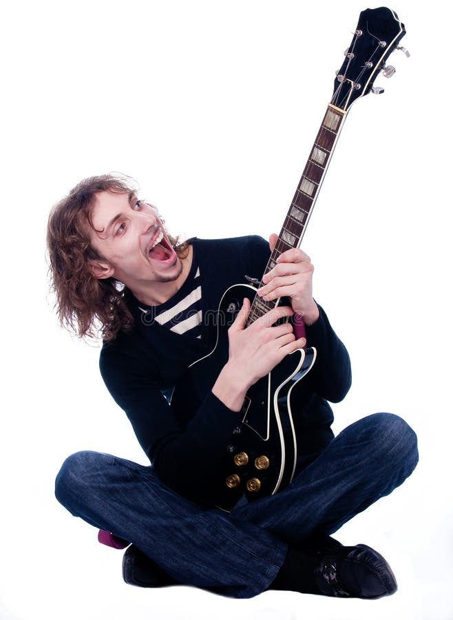 Portrait of a Man with Guitar Enjoy the Music Stock Image - Image of ...