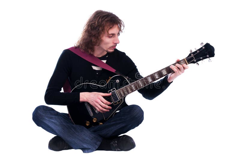 Portrait of a Man with Guitar Enjoy the Music Stock Photo - Image of ...