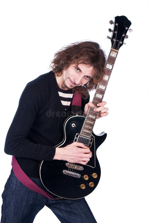 Portrait of a Man with Guitar Enjoy the Music Stock Image - Image of ...