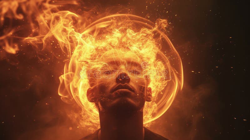Portrait of a Man with a Halo of Fire Around His Head Stock Image ...